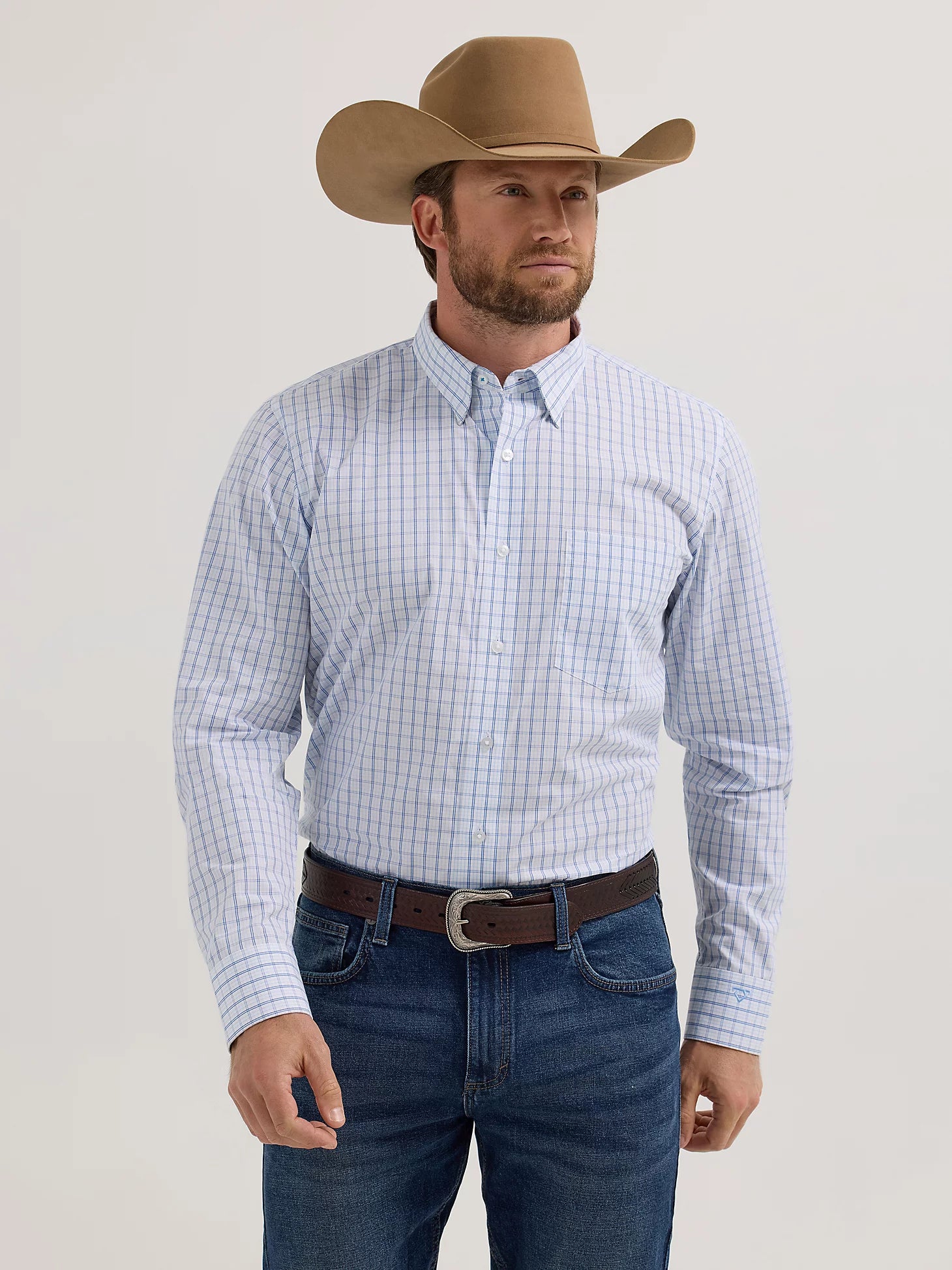 Men's Wrangler Cody Johnson One Pocket Button Down Shirt in Blue Windo ...