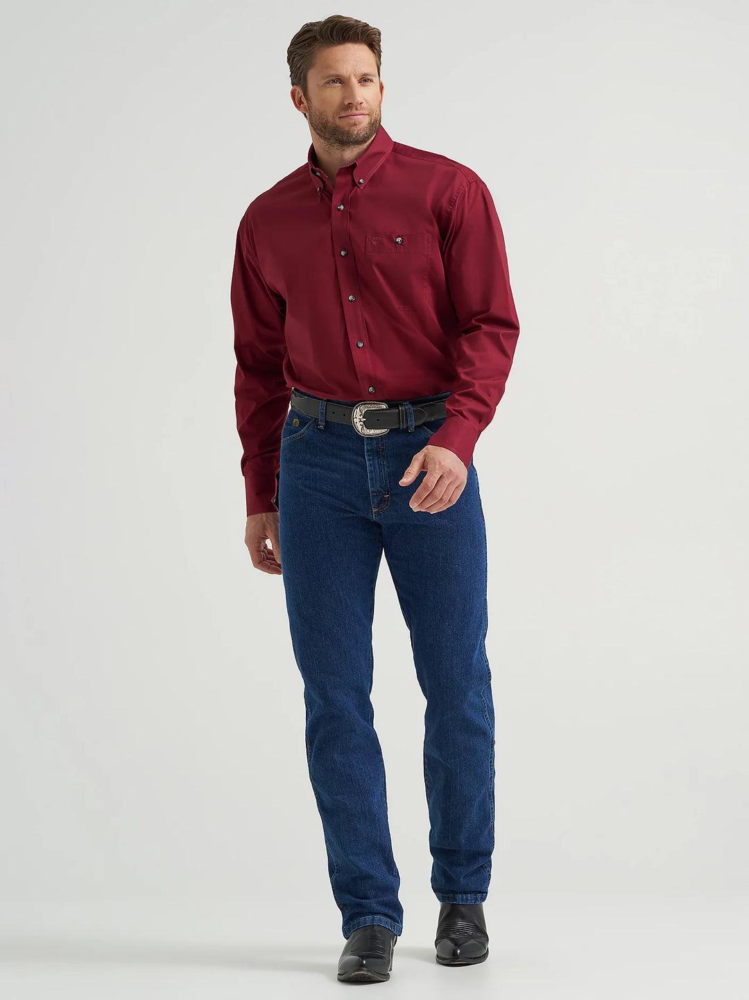 Men's Wrangler® George Strait™ Solid One Pocket Button Down Shirt - 11 ...