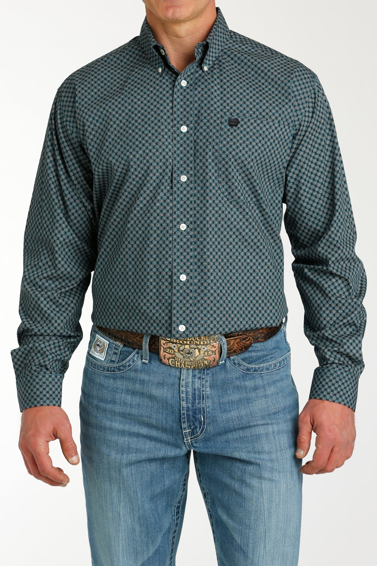 Men's Cinch Teal Print Long Sleeve Shirt - MTW1105776 – Nigro's Western ...