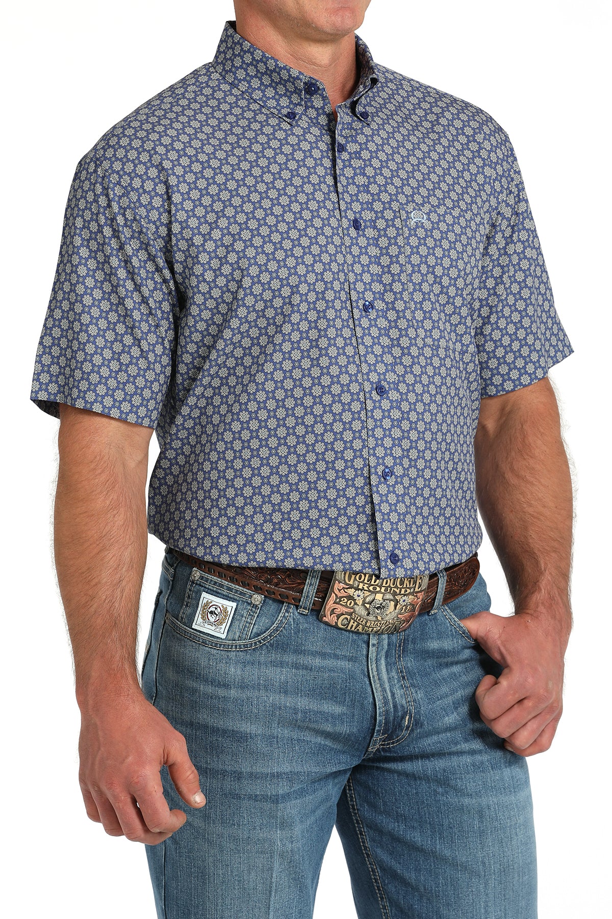 Men's Cinch ArenaFlex Royal Blue Short Sleeve Shirt - MTW1725001 ...
